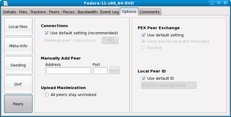 Transfer Properties - Options - Tixati